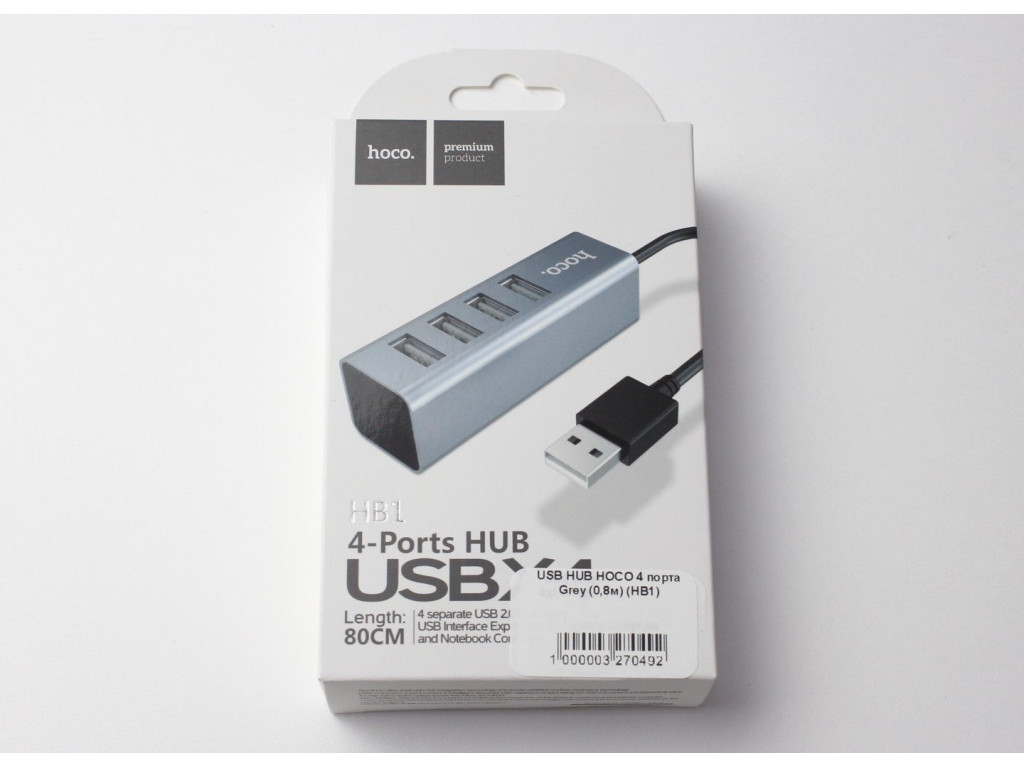 USB HUB HOCO 4 порта Grey (0,8м) (HB1)